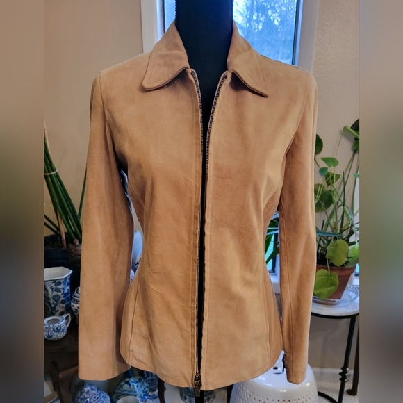 Guess | Jackets & Coats | Guess Camel Suede Jacket W Red Satin Lining S ...